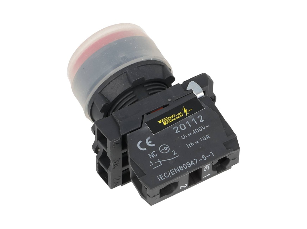 TP-XB5-HR — BOTON PULSADOR PLASTICO CON CAPUCHON, NC 22mm, ROJO *NO SON A PRUEBA DE EXPLOSION ...